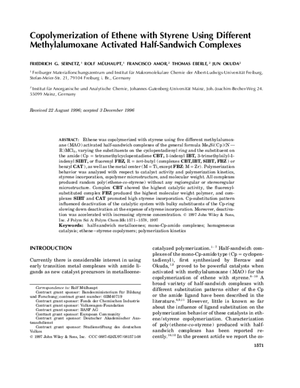 (PDF) Copolymerization of ethene with styrene using CGC catalysts: the ...