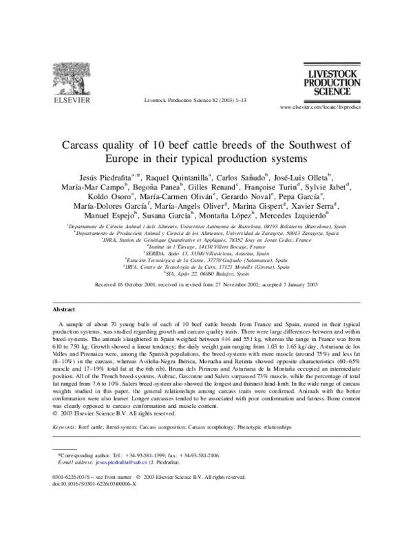 (PDF) Carcass quality of 10 beef cattle breeds of the Southwest of ...