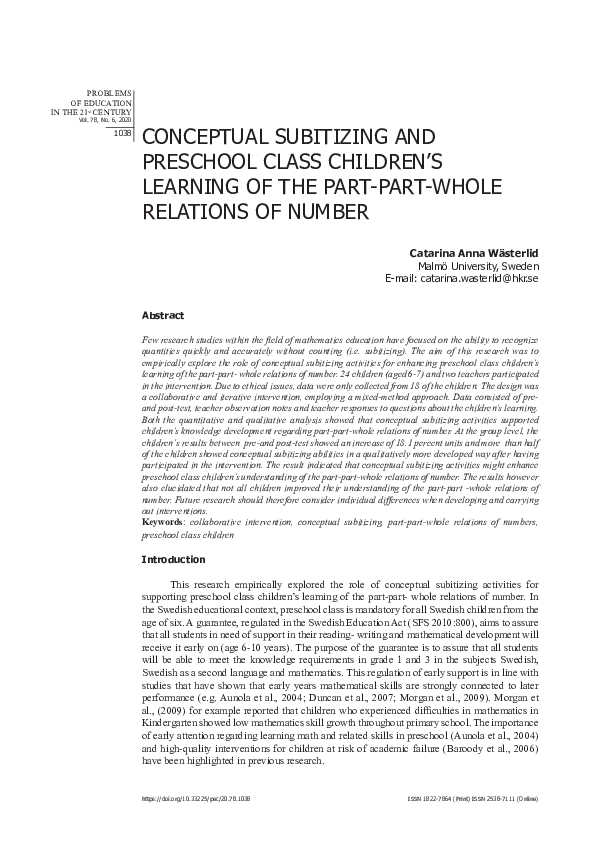 (PDF) Conceptual Subitizing and Preschool Class Children’s Learning of ...