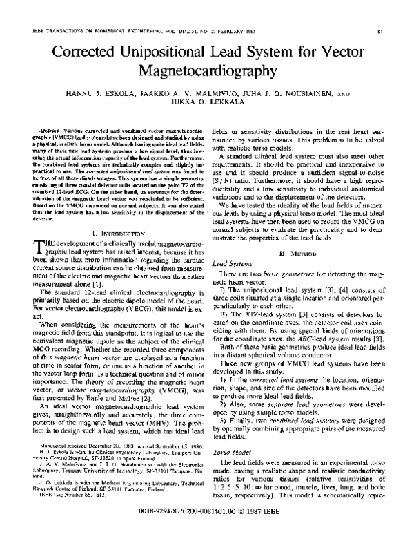 (PDF) Corrected Unipositional Lead System for Vector Magnetocardiography