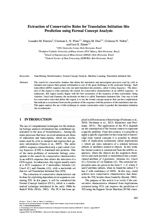 Pdf Extraction Of Conservative Rules For Translation Initiation Site Prediction Using Formal