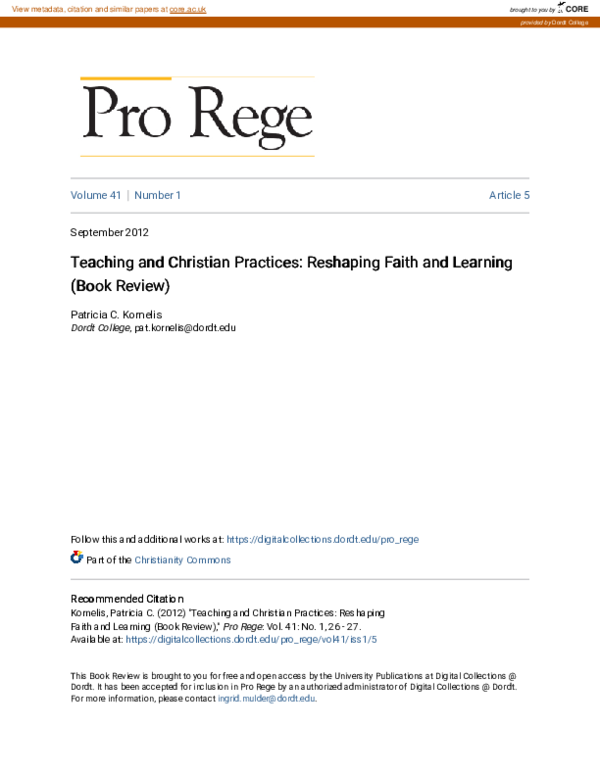 (PDF) Teaching and Christian Practices: Reshaping Faith and Learning (Book Review)