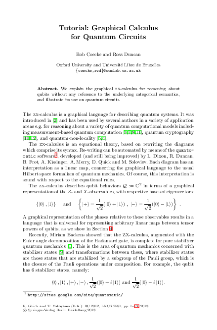 (PDF) Tutorial: Graphical Calculus for Quantum Circuits