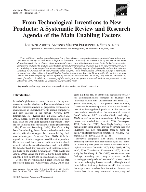 (PDF) From Technological Inventions to New Products: A Systematic ...