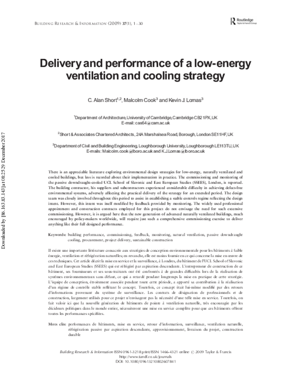 (PDF) Delivery and performance of a low-energy ventilation and cooling ...
