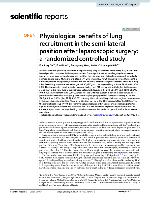 (PDF) Physiological benefits of lung recruitment in the semi-lateral ...
