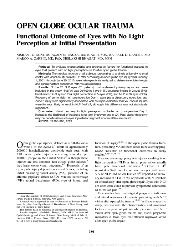 (PDF) Open Globe Ocular Trauma