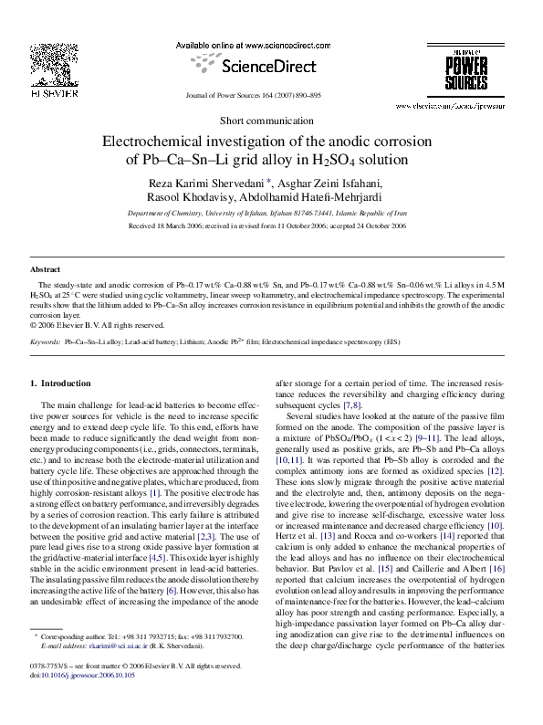 (PDF) Electrochemical investigation of the anodic corrosion of Pb–Ca–Sn ...
