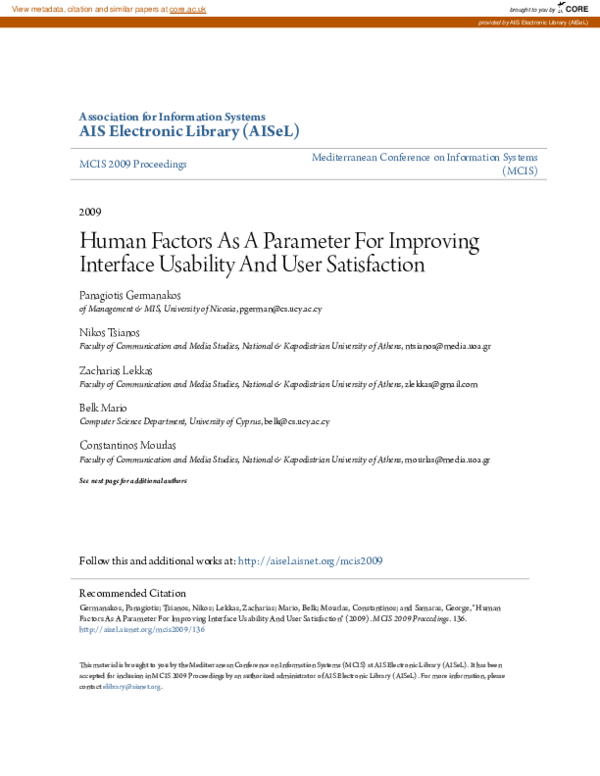 (PDF) Human Factors As A Parameter For Improving Interface Usability And User Satisfaction