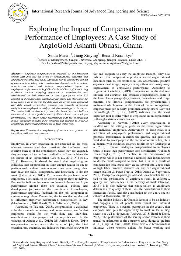 (PDF) Exploring the Impact of Compensation on Performance of Employees: A Case Study of ...