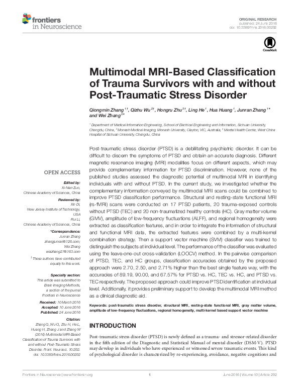 (PDF) Multimodal MRI-Based Classification of Trauma Survivors with and ...