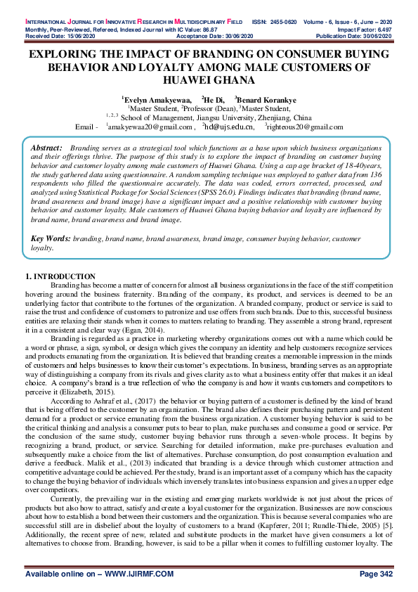 (PDF) EXPLORING THE IMPACT OF BRANDING ON CONSUMER BUYING BEHAVIOR AND LOYALTY AMONG MALE ...