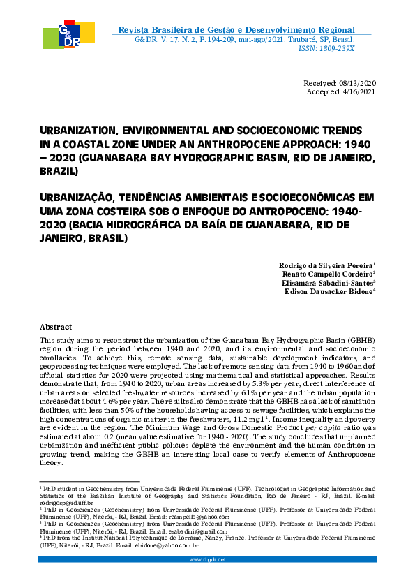 (PDF) URBANIZATION, ENVIRONMENTAL AND SOCIOECONOMIC TRENDS IN A COASTAL ZONE UNDER AN ...