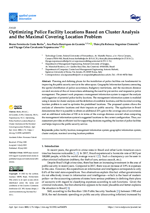 (PDF) Optimizing Police Facility Locations Based on Cluster Analysis and the Maximal Covering ...