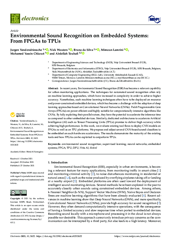 (PDF) Environmental Sound Recognition on Embedded Systems: From FPGAs to TPUs