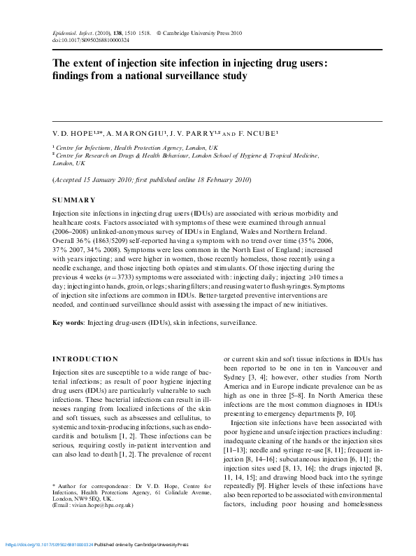 (PDF) The extent of injection site infection in injecting drug users ...
