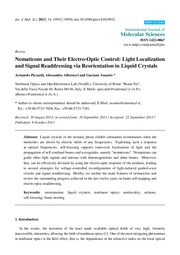 (PDF) Nematicons and their electro-optic control: Light localization ...