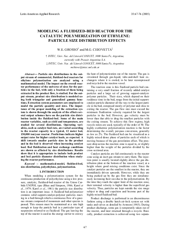 (PDF) Modeling a Fluidized-Bed Reactor for the Catalytic Polymerization of Ethylene: Particle ...