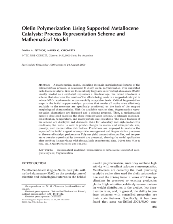 (PDF) Olefin polymerization using supported metallocene catalysts ...