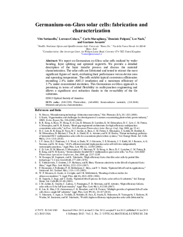 (PDF) Germanium-on-Glass solar cells: fabrication and characterization ...