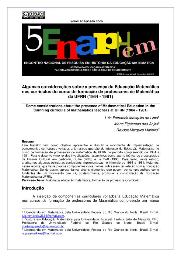 (PDF) Algumas considerações sobre a presença da Educação Matemática nos ...