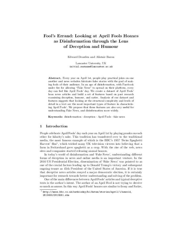 (PDF) Fool’s Errand:Looking at April Fools Hoaxes as Disinformation ...