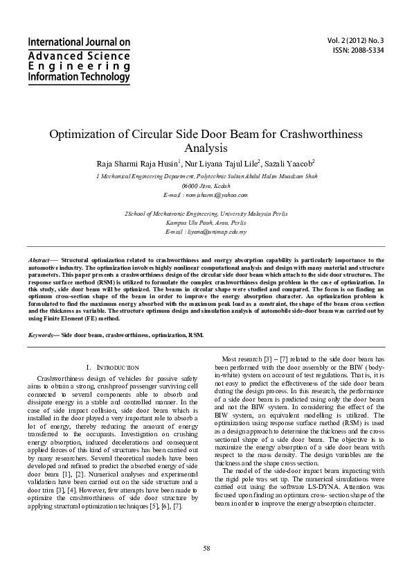 (PDF) Optimization of Circular Side Door Beam for Crashworthiness Analysis