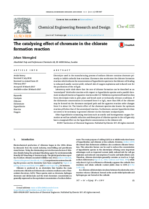 (PDF) The catalyzing effect of chromate in the chlorate formation reaction