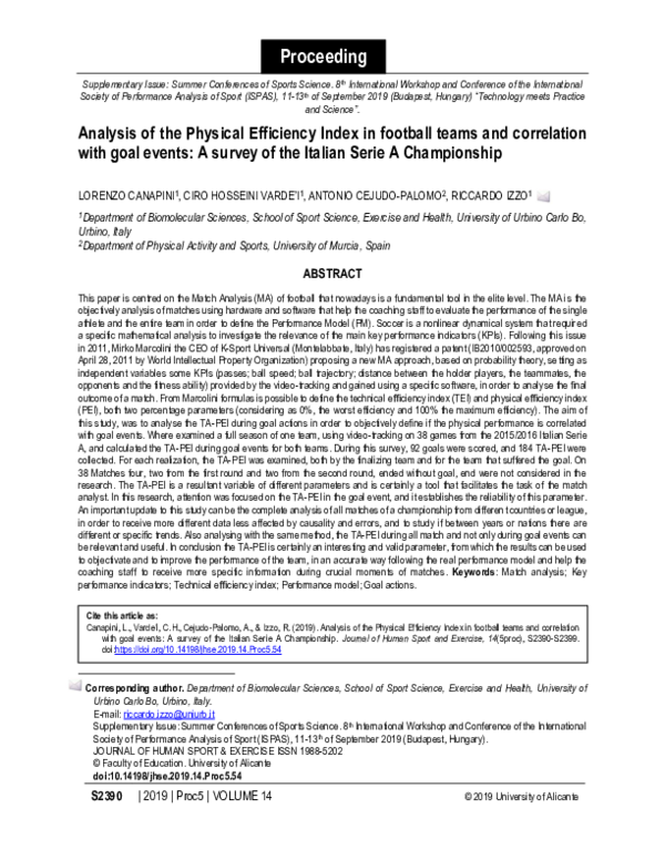 (PDF) Analysis of the Physical Efficiency Index in football teams and ...