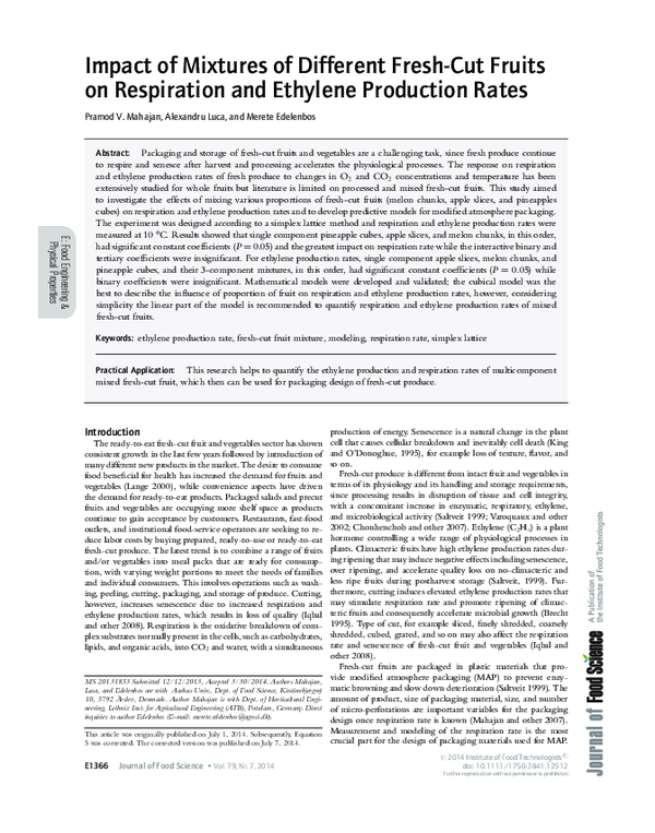 Impact of mixtures of different fresh-cut fruits on respiration and ...
