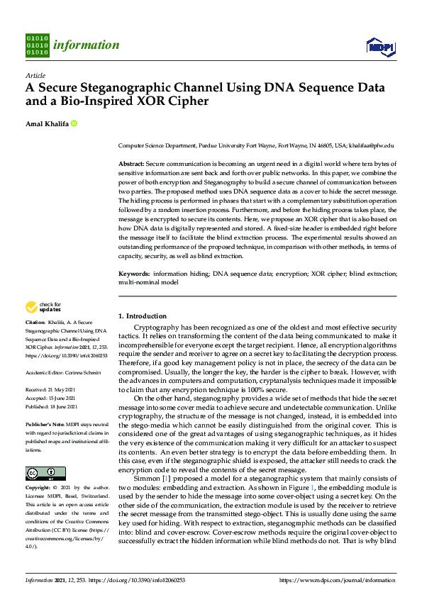 (PDF) A Secure Steganographic Channel Using DNA Sequence Data and a Bio ...