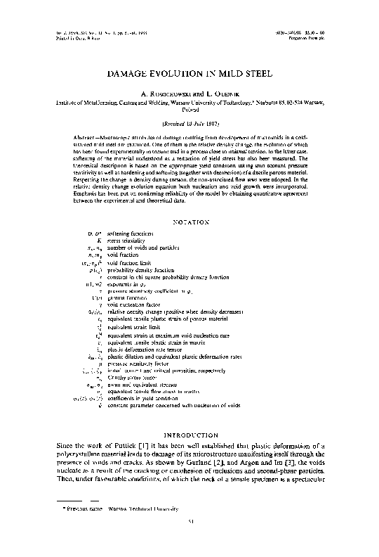 (PDF) Damage evolution in mild steel