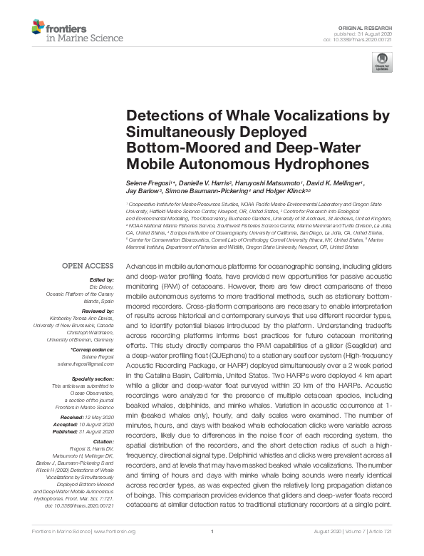 (PDF) Detections of Whale Vocalizations by Simultaneously Deployed ...