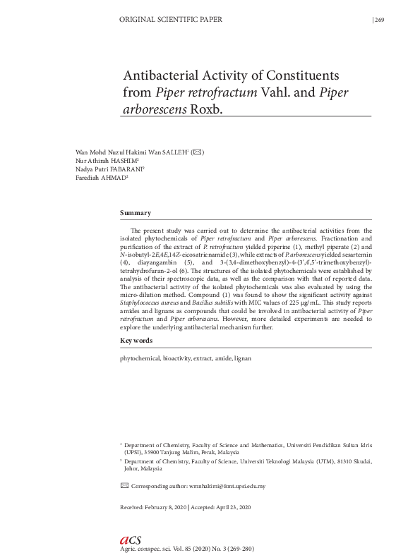 (PDF) Antibacterial Activity of Constituents from Piper retrofractum Vahl. and Piper arborescens ...