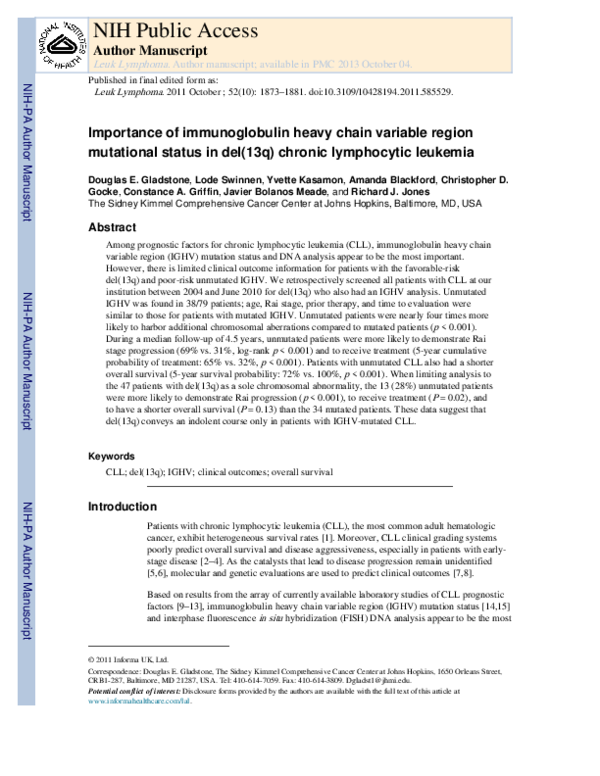(PDF) Importance of immunoglobulin heavy chain variable region ...