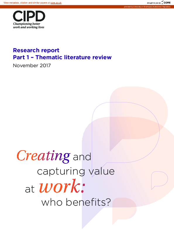(PDF) Creating and Capturing Value at Work: Who Benefits? Part 1: Thematic Literature Review