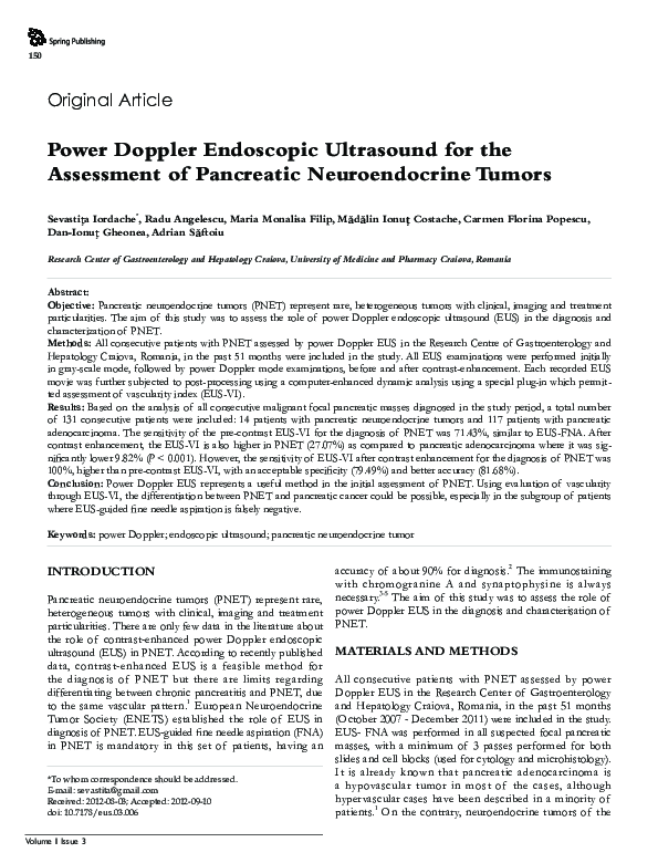 (PDF) Power Doppler Endoscopic Ultrasound for the Assessment of Pancreatic Neuroendocrine Tumors