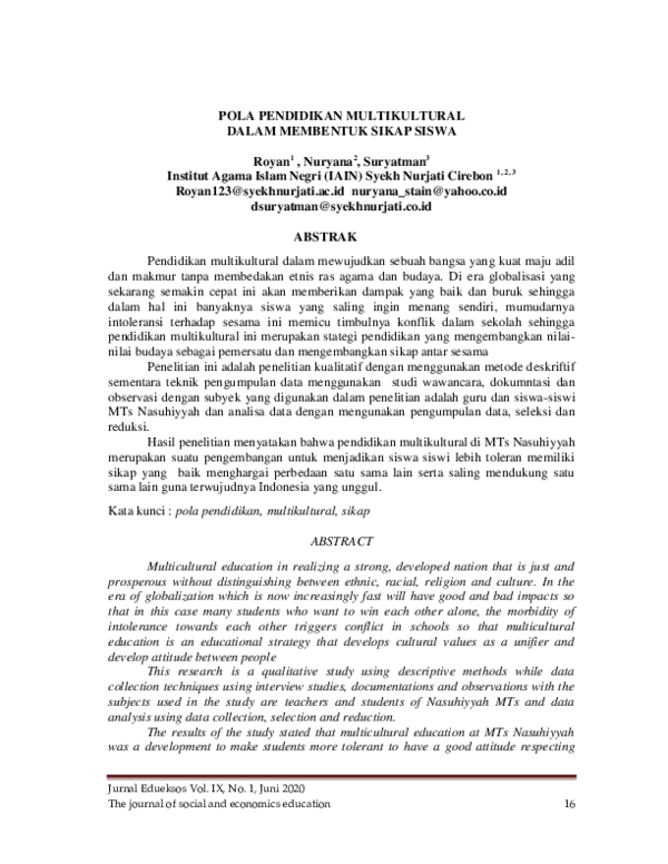 (PDF) Pola Pendidikan Multikultural Dalam Membentuk Sikap Siswa