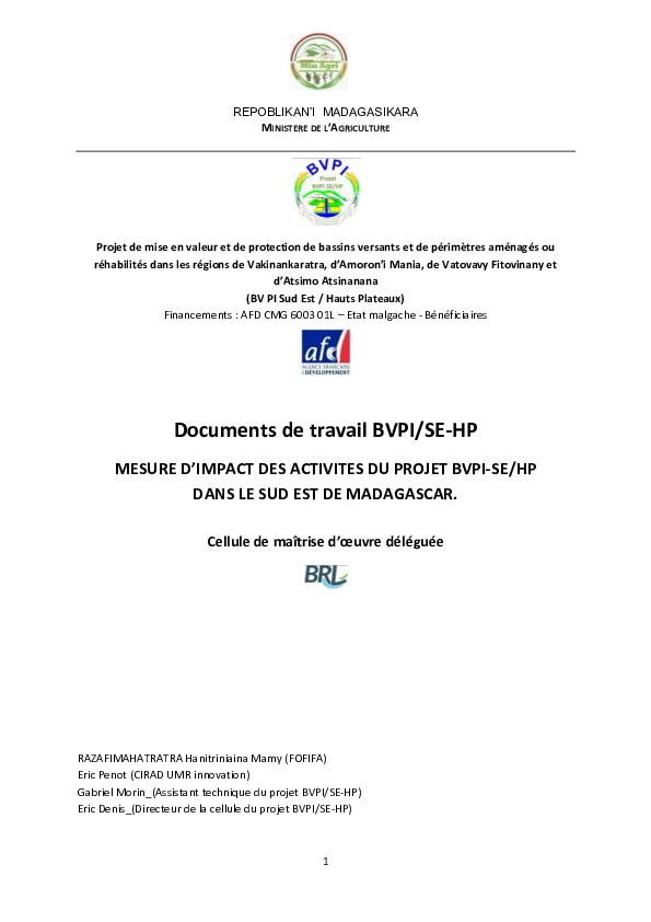 (PDF) Mesure D’Impact Des Activites Du Projet Bvpi-Se/HP Dans Le Moyen ...