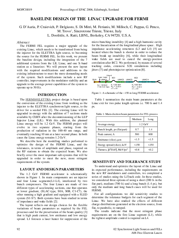 (PDF) Baseline Design of the Linac Upgrade for Fermi | Giuseppe Penco ...