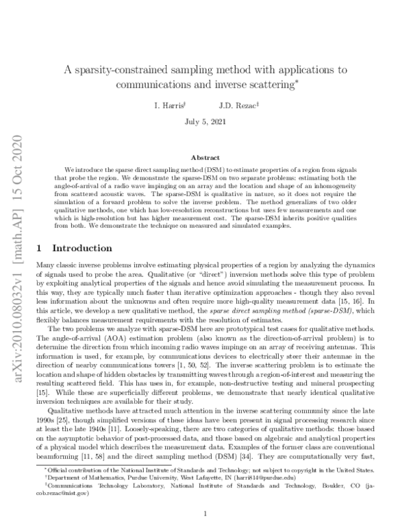 Pdf A Sparsity Constrained Sampling Method With Applications To Communications And Inverse