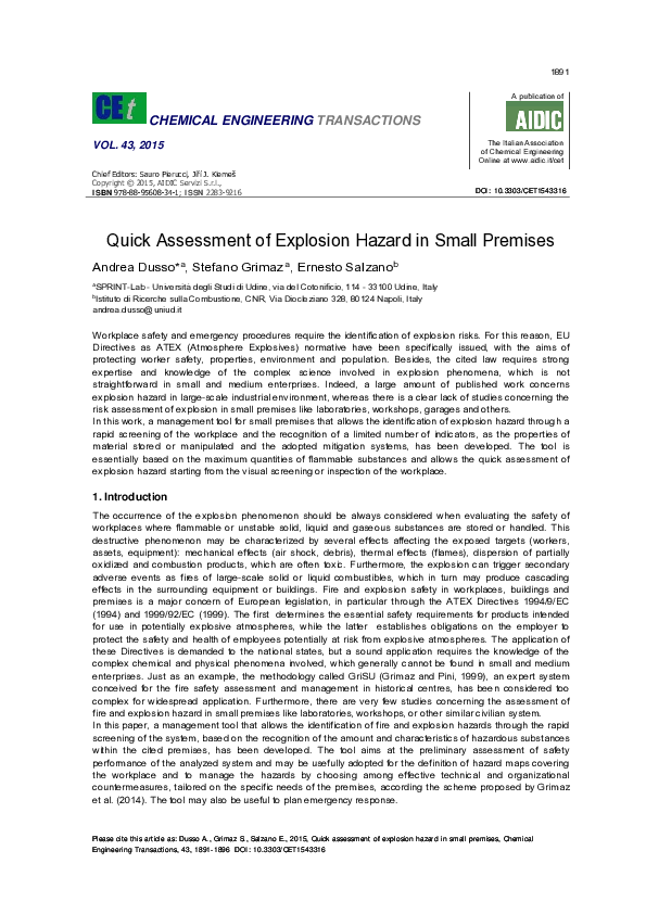 (PDF) Quick Assessment of Explosion Hazard in Small Premises