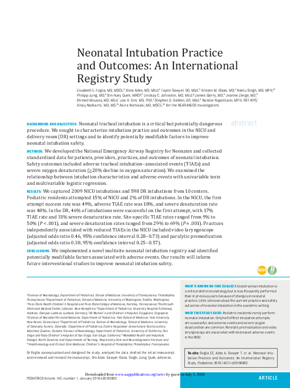 (PDF) Neonatal Intubation Practice and Outcomes: An International ...