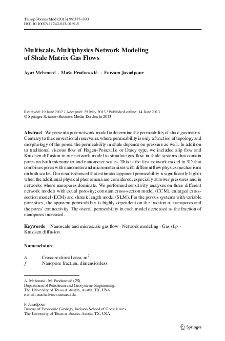 (PDF) Multiscale, Multiphysics Network Modeling of Shale Matrix Gas Flows
