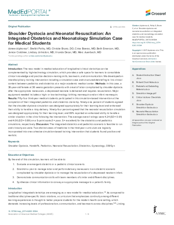 (PDF) Shoulder Dystocia and Neonatal Resuscitation: An Integrated ...
