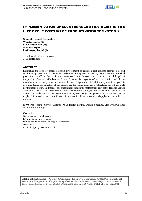 (PDF) Implementation of Maintenance Strategies in the Life Cycle ...