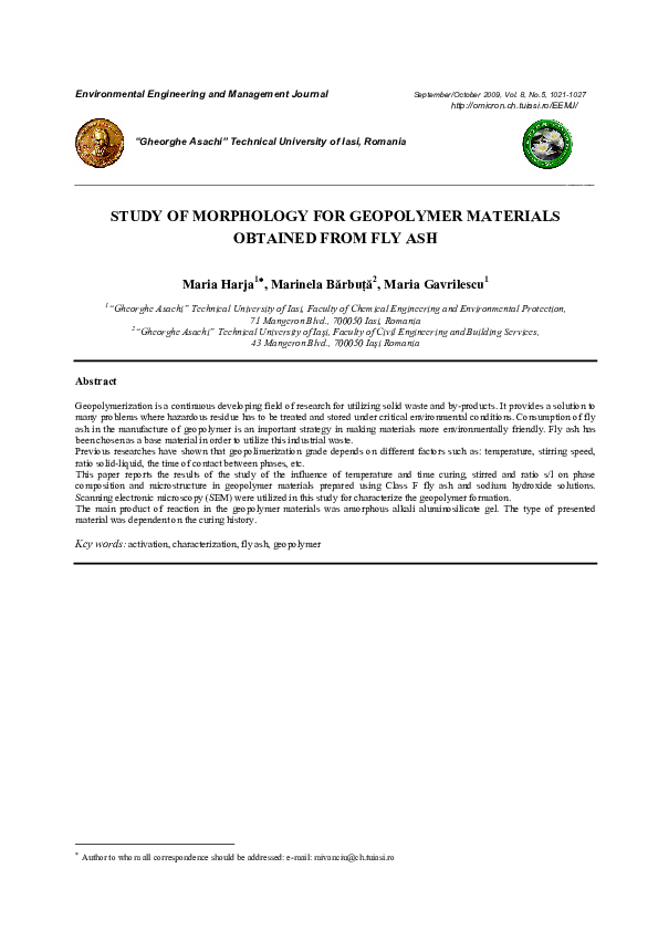 (PDF) Study of Morphology for Geopolymer Materials Obtained from Fly Ash