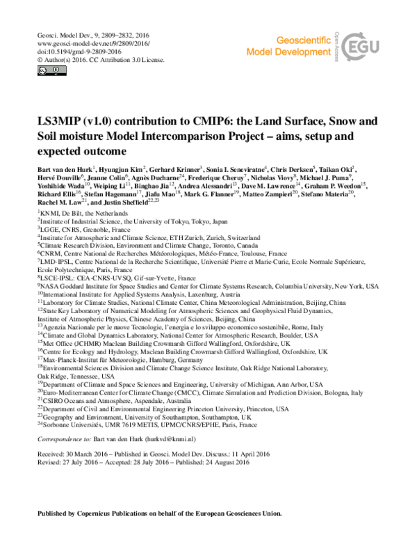 (PDF) LS3MIP (v1.0) contribution to CMIP6: the Land Surface, Snow and ...