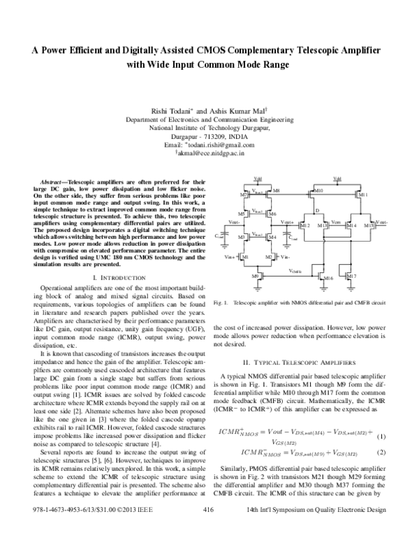 (PDF) A power efficient and digitally assisted CMOS complementary telescopic amplifier with wide ...