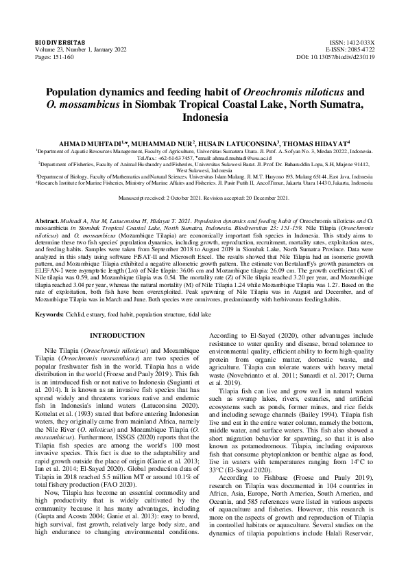 (PDF) Population dynamics and feeding habit of Oreochromis niloticus and O. mossambicus in ...